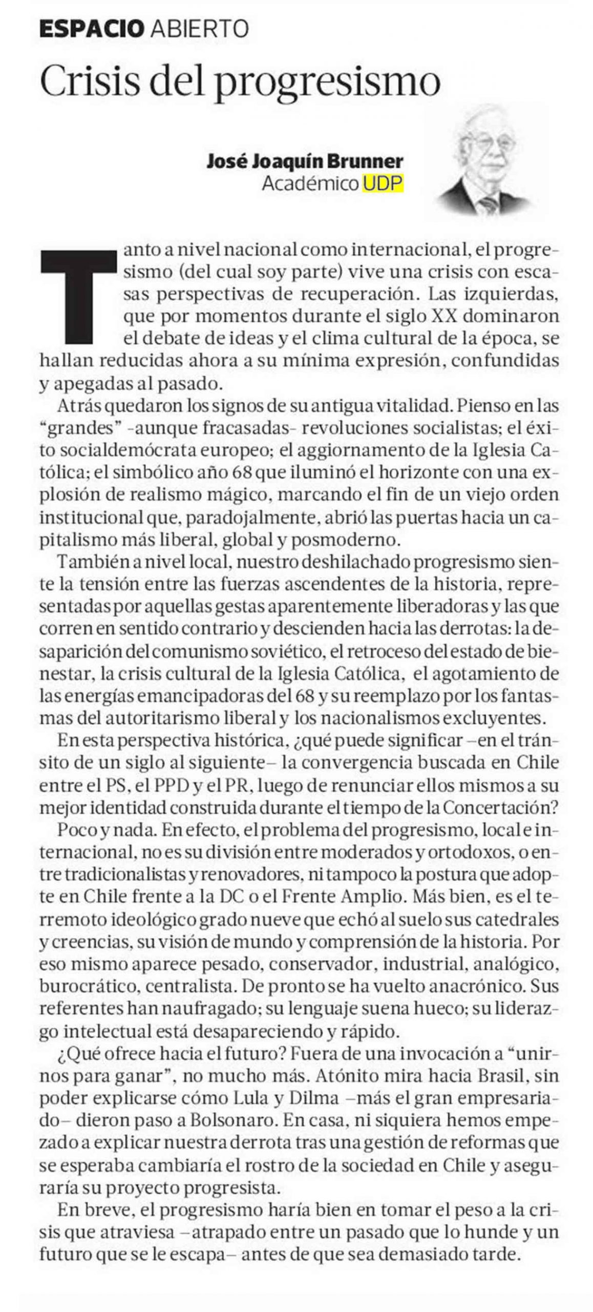 Crisis del progresismo – Facultad de Educación UDP